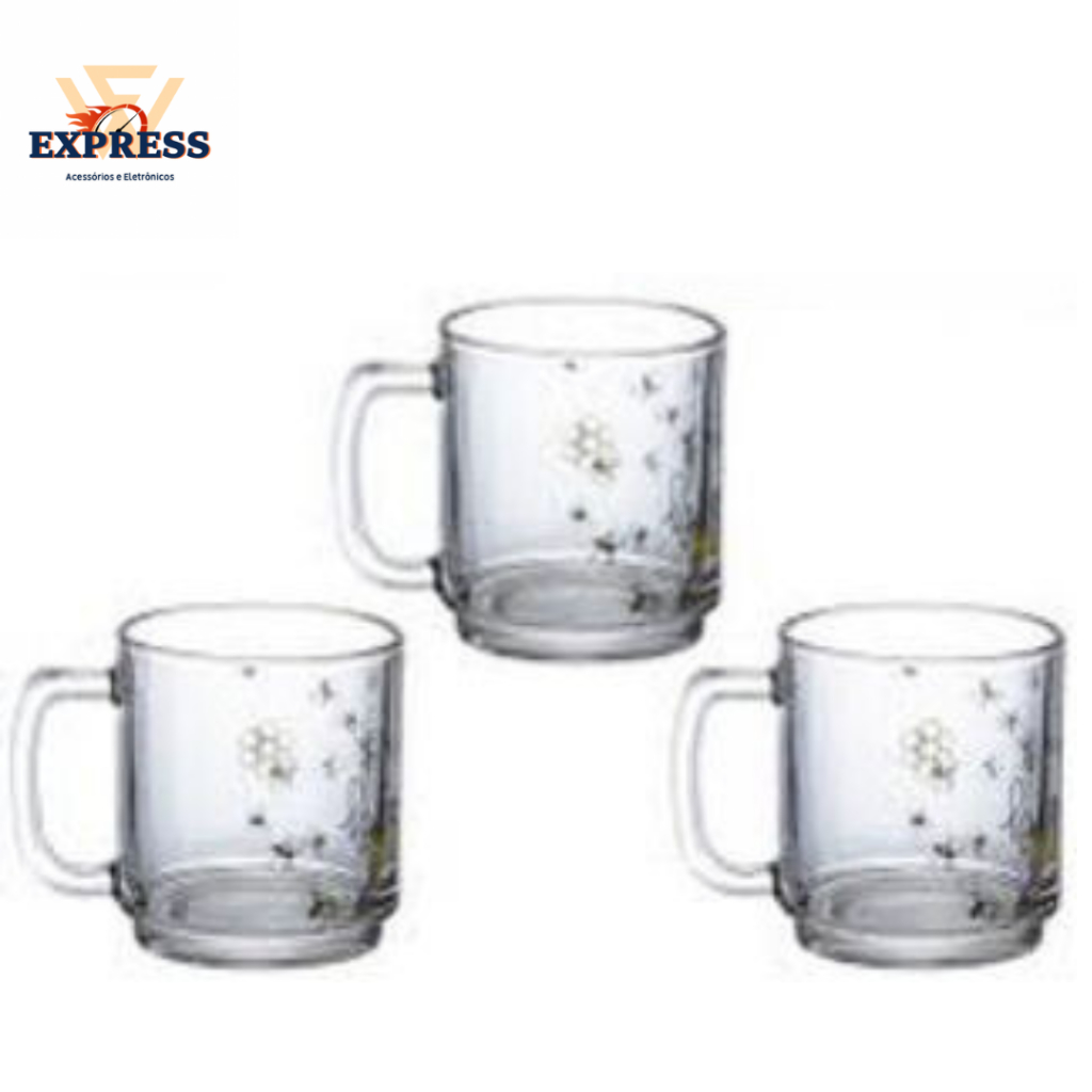 JOGO DE CANECA DE VIDRO PARA CAFE / CAPPUCCINO HONEY HAUSKRAFT COM 3 PECAS 300ML | Shopee Brasil