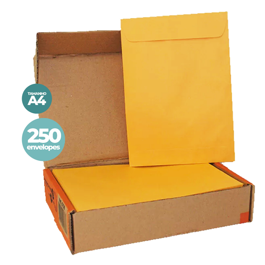 Caixa Com 250 Envelopes A4 Oficio Amarelo Ouro 24mm X 34mm Para ...