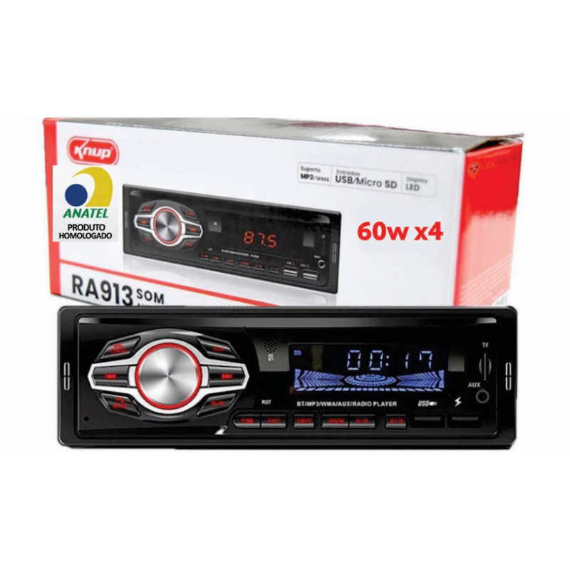 Rádio Aparelho de Som Automotivo Potencia de 60w x 4 com Bluetooth USB Mp3 Player FM Auxiliar Sd ...