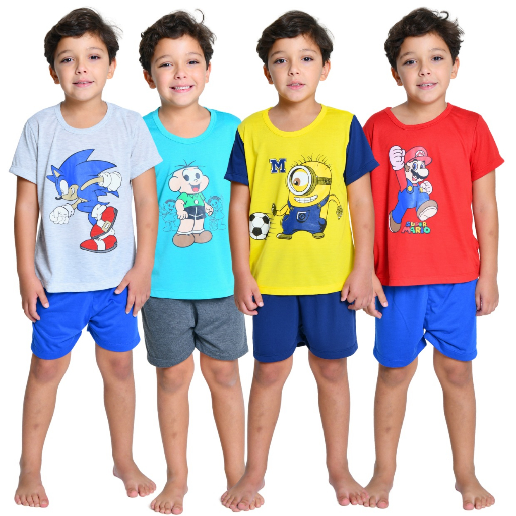Pijama Infantil Menino Personagens Curto Verão Malha Oferta | Shopee Brasil