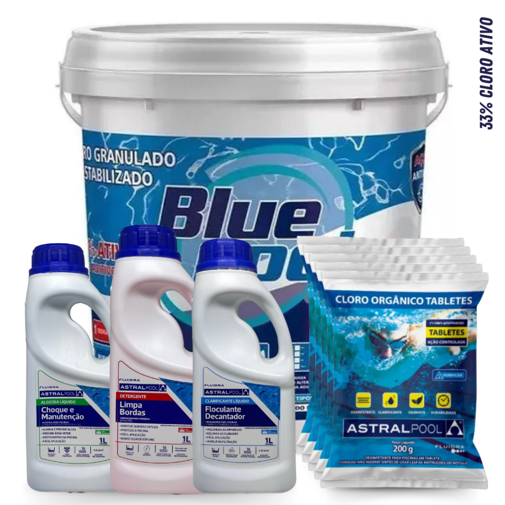 Kit Cloro Blue Pool Balde 10KG By Fluidra + 5 Tablete de Cloro 200g e ...
