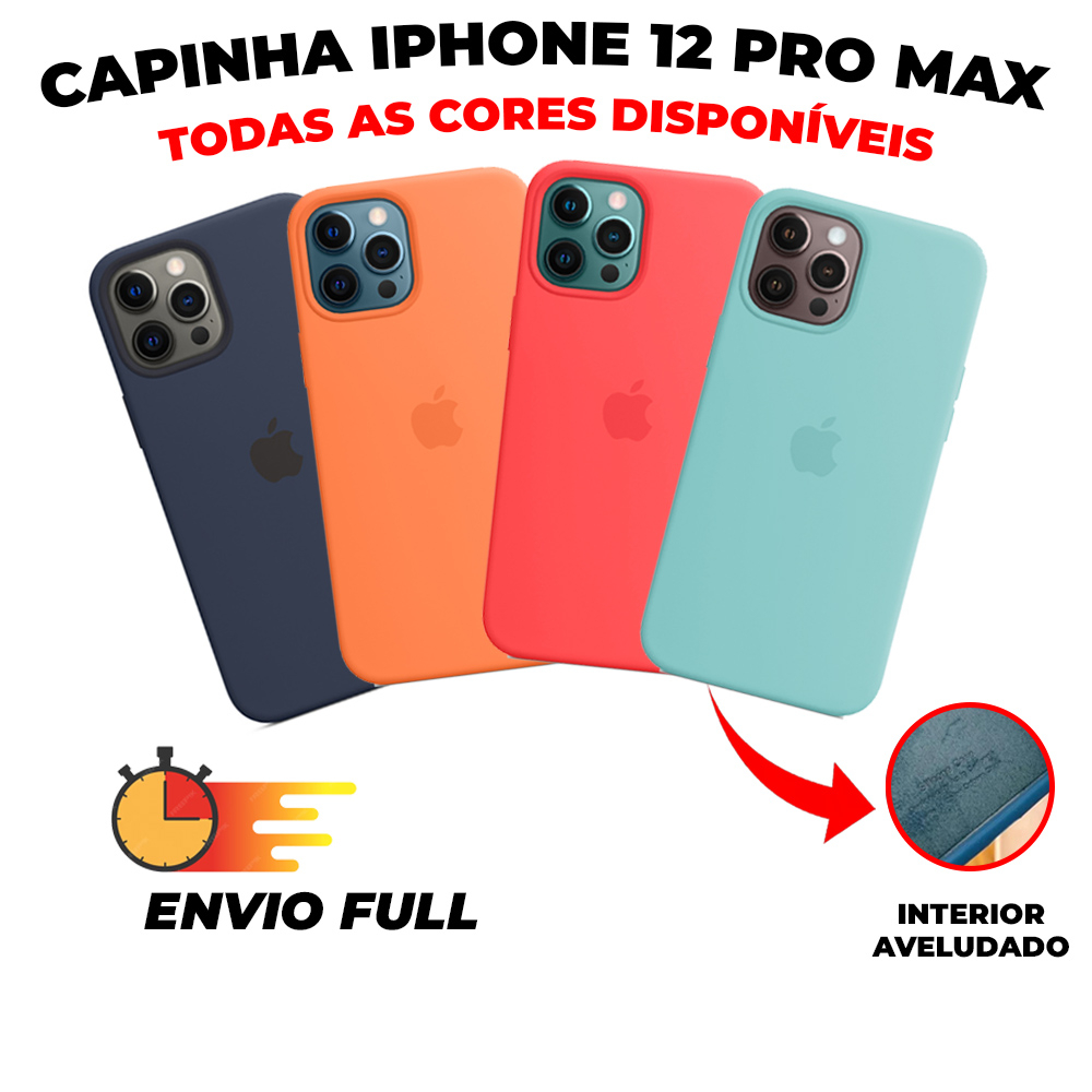 Capa Case Capinha Iphone 12 PRO MAX Silicone Aveludada com Logo Envio ...