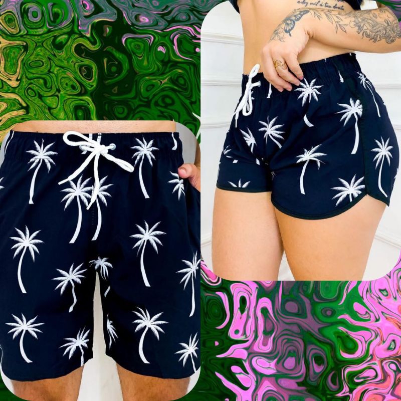 Conjunto shots kit casal moda praia tactel 1 feminino e 1 masculino ...