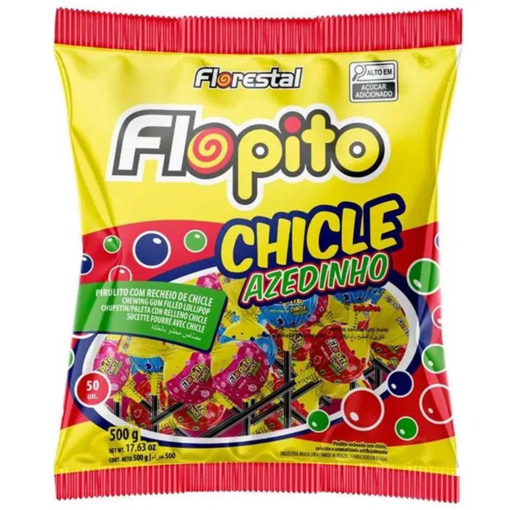 Pirulito Floripo Chicle Azedinho 500g com Recheio de Chiclete Pura ...