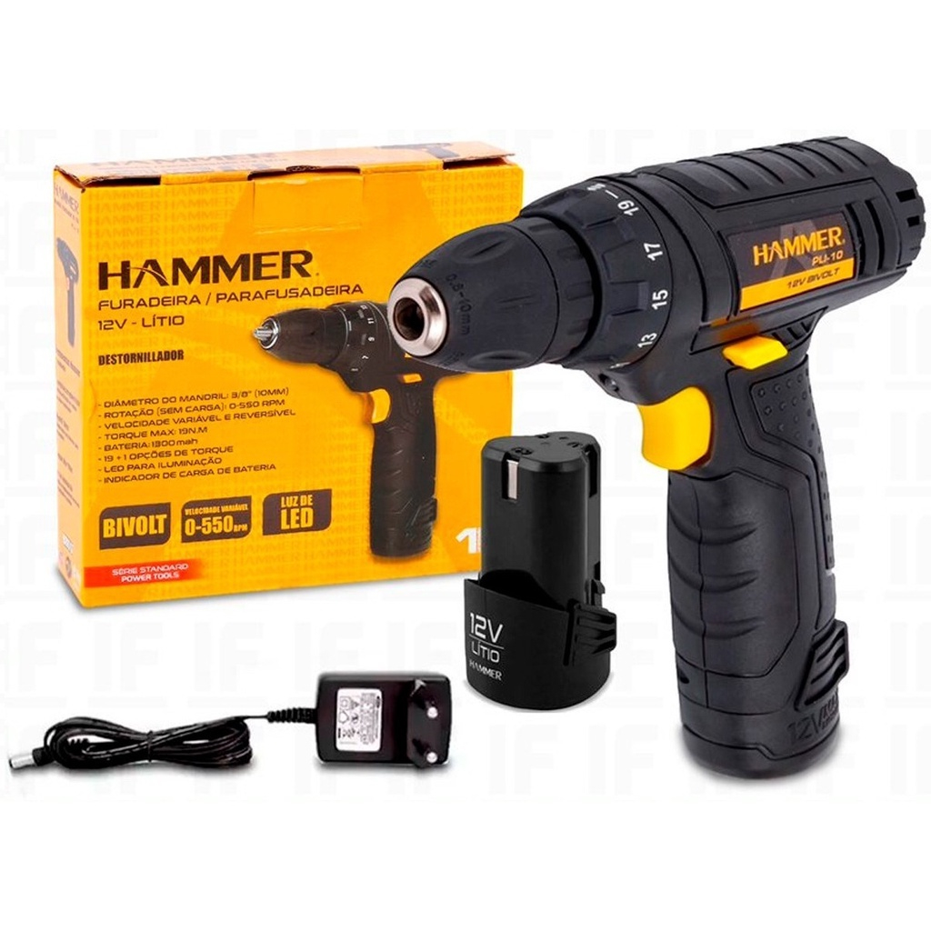 Furadeira e Parafusadeira Litio 12v BIV - HAMMER | Shopee Brasil