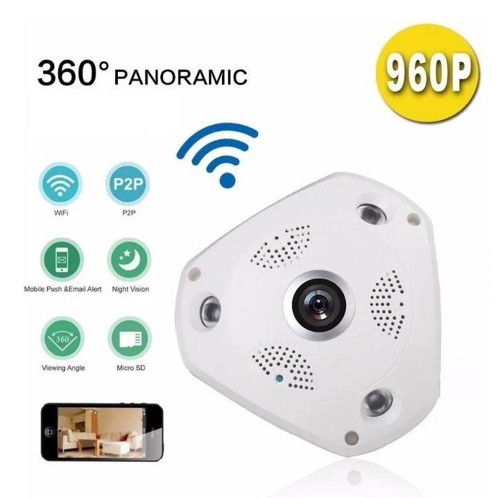 Câmera IP Panoramica VR Cam 360 Graus Wireless Rede Inteligente HD ...