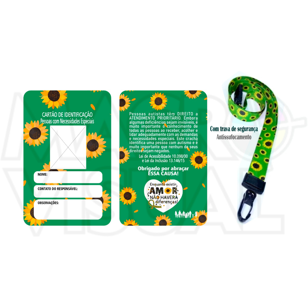 Crachá PCD Personalizado + Cordão (GIRASSOL) + Protetor de Crachá (COM ...