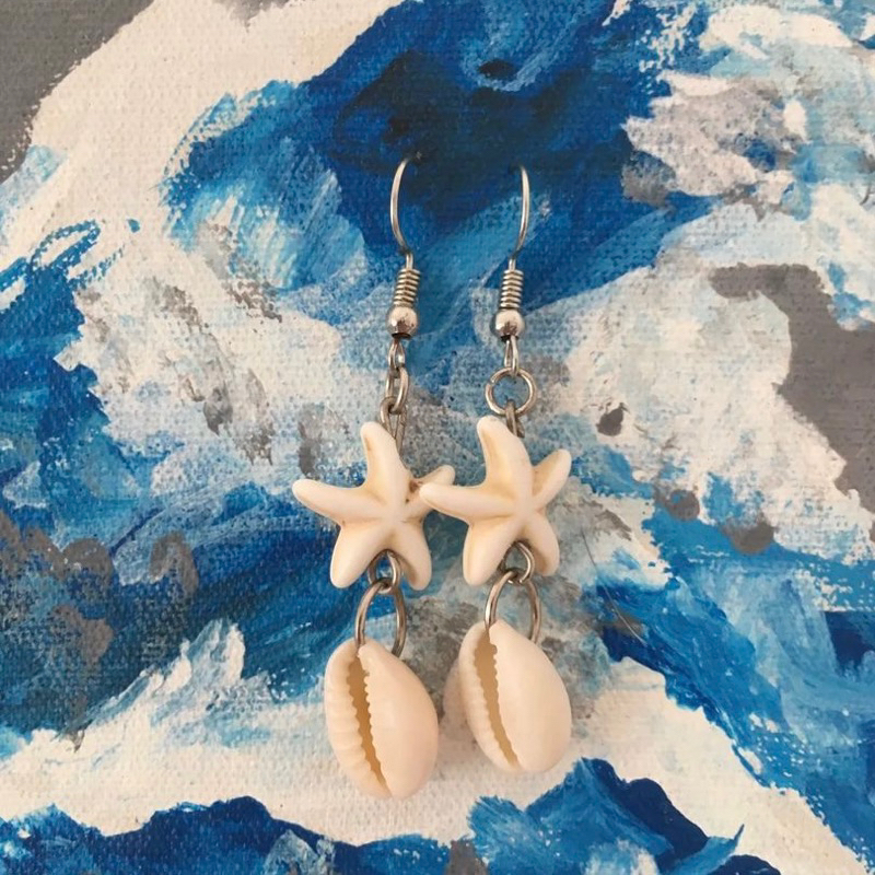 Brinco praia com concha búzios e estrela do mar | Shopee Brasil