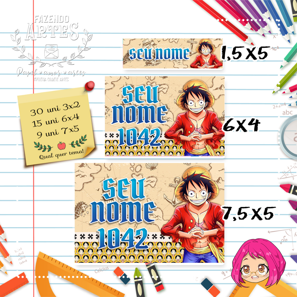 Etiqueta Escolar One Piece Shopee Brasil