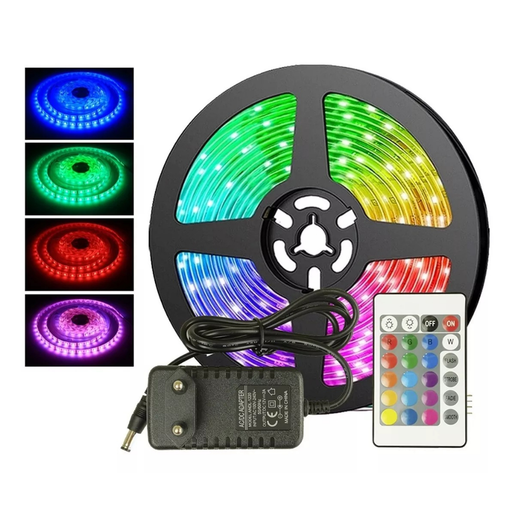Fita LED Colorida (RGB) SMD 5050 - IP20 - Rolo com 5 metros | Shopee Brasil