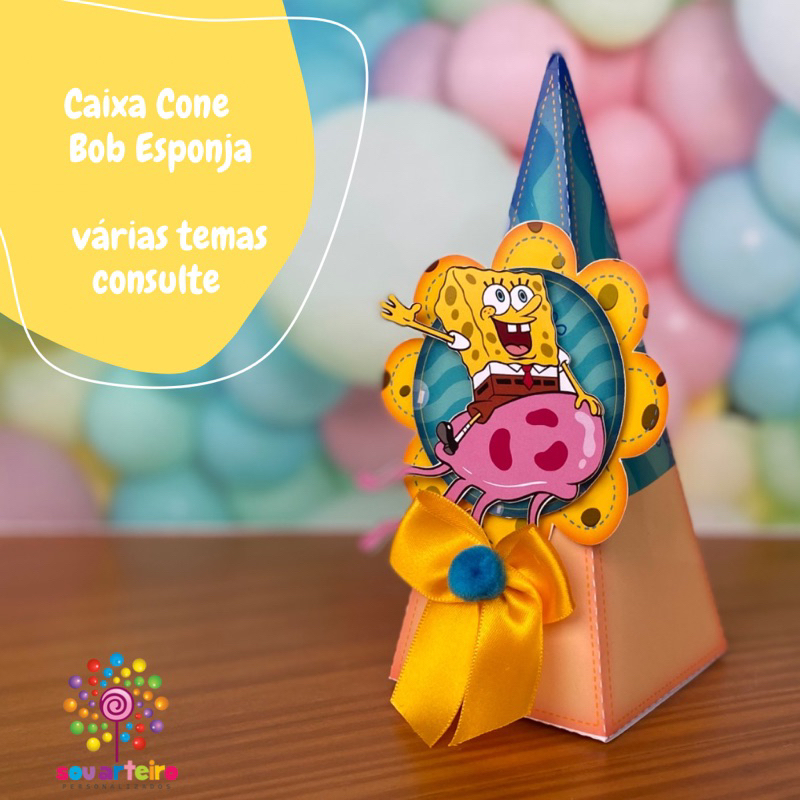 Caixa Cone Bob Esponja 3D - Personalizado - 10 UNIDADES – Lembrancinha personalizada para Festa ...