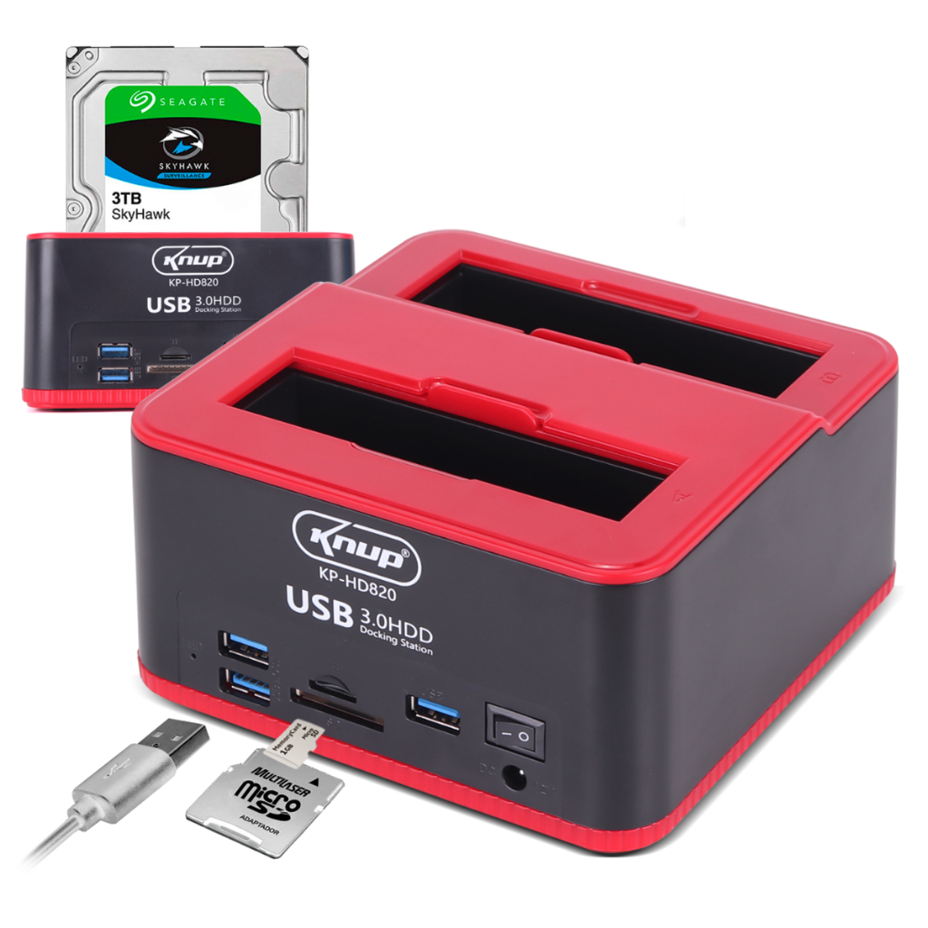 Dock Station 2 HD Sata 2,5/3,5 Entradas 2 USB 3.0 Leitor de Cartão SD ...