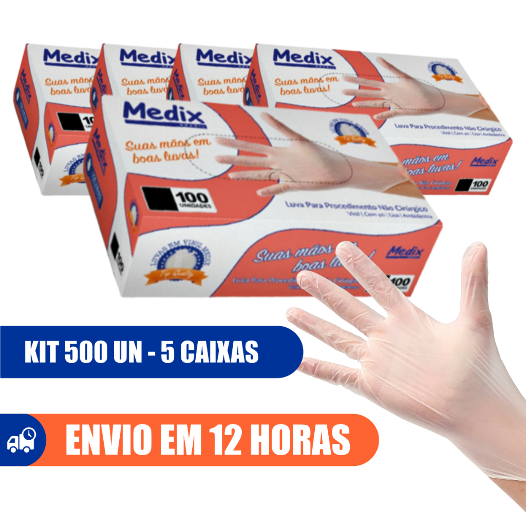 Luva Vinil Kit 5 Caixas 500un Com Pó Medix | Shopee Brasil
