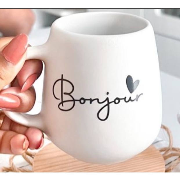 Adesivo: Bonjour, Good morning em vinil impermeável para xícara / copo ...