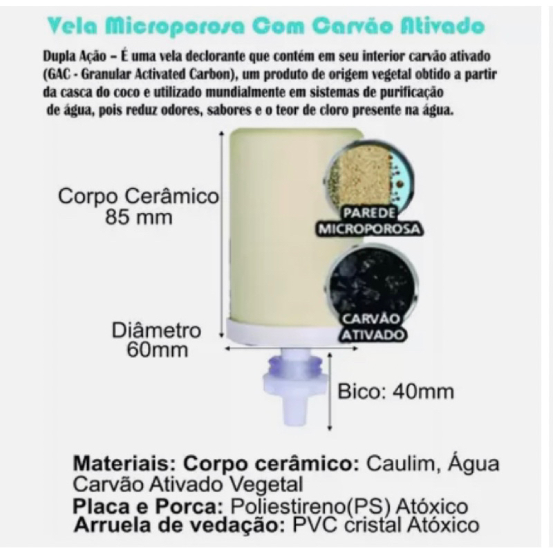 vela para filtro de barro,com carvão ativado. | Shopee Brasil