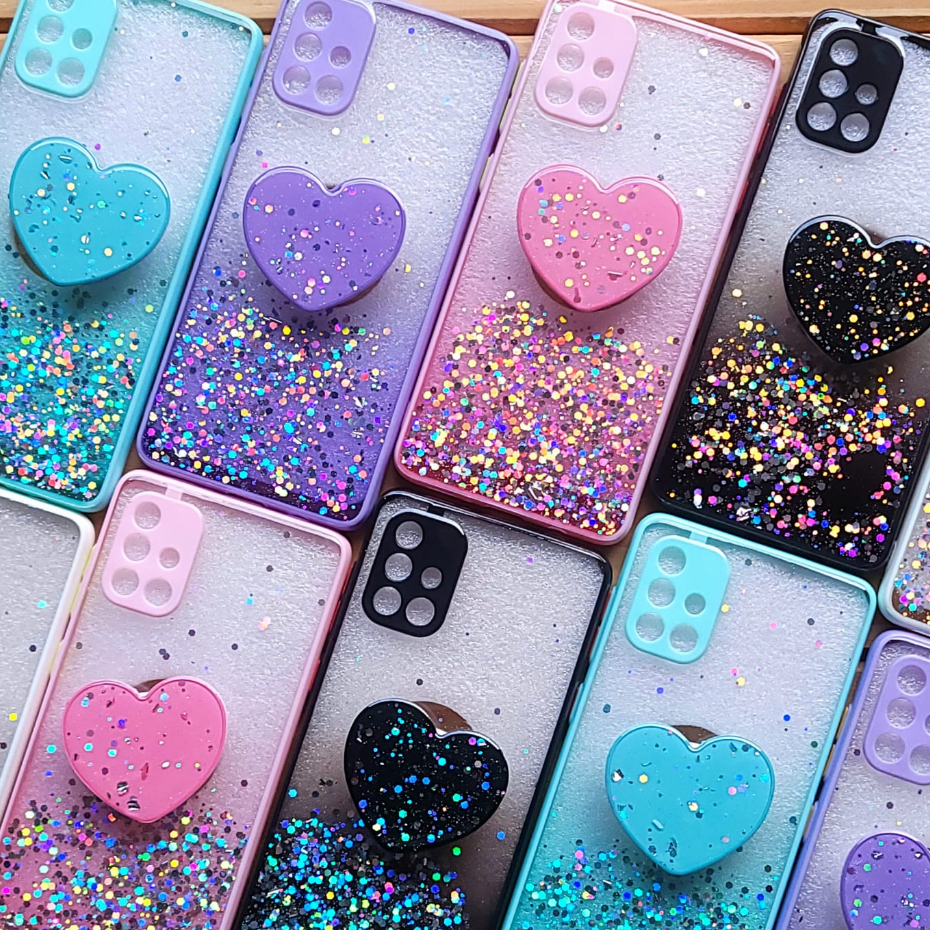 Capa Capinha case anti impacto para Samsung Galaxy A51 - Capa com Glitter e Pop Socket para ...