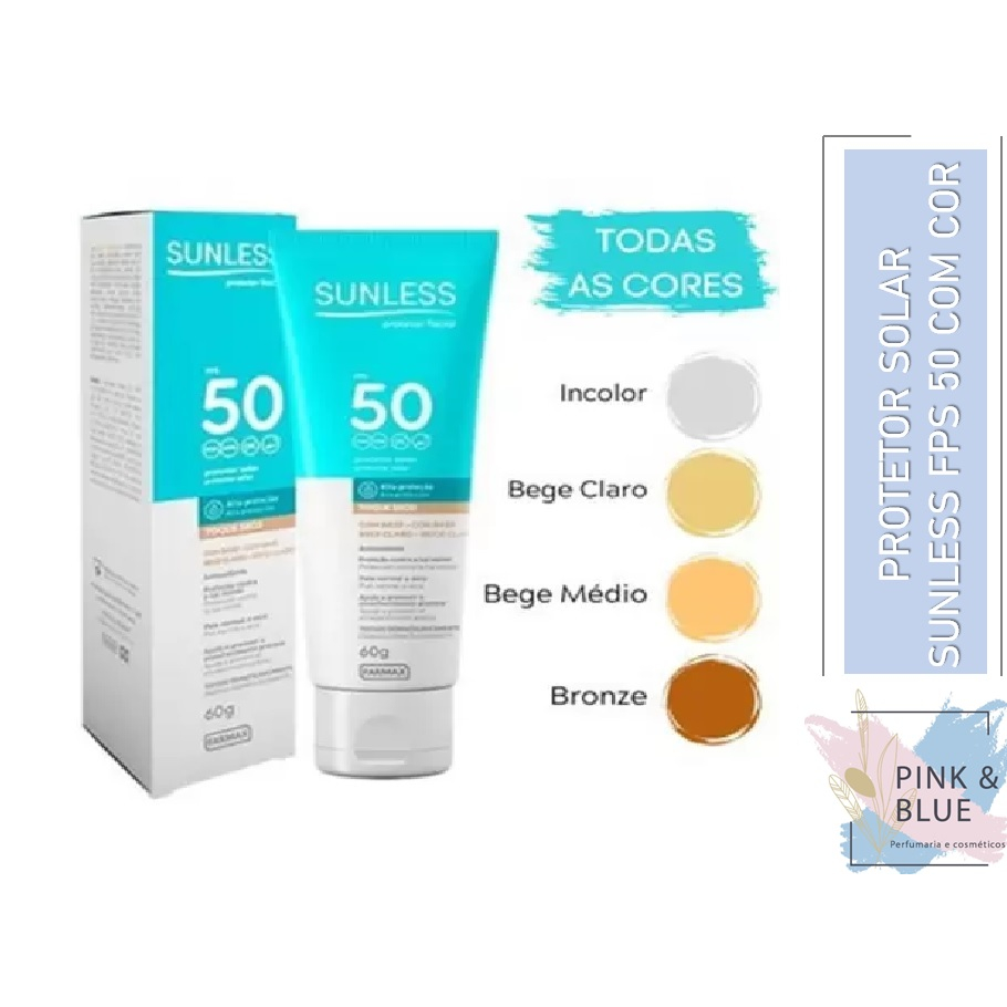 Protetor Solar Facial com cor FPS 50 60g Sunless (escolha o tom ...