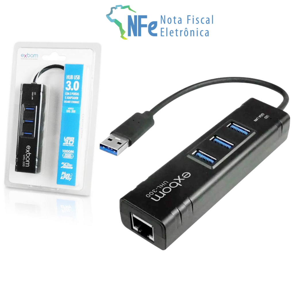 Adaptador de rede USB 3.0 Gigabit 1000 Mbps com HUB 3 Portas USB 3.0 e ...