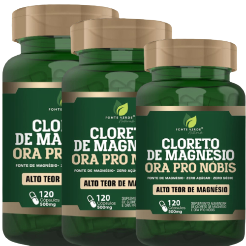 KIT 3 Cloreto de Magnésio com Ora Pro Nobis 500MG 120 Capsulas (Fonte Verde). | Shopee Brasil
