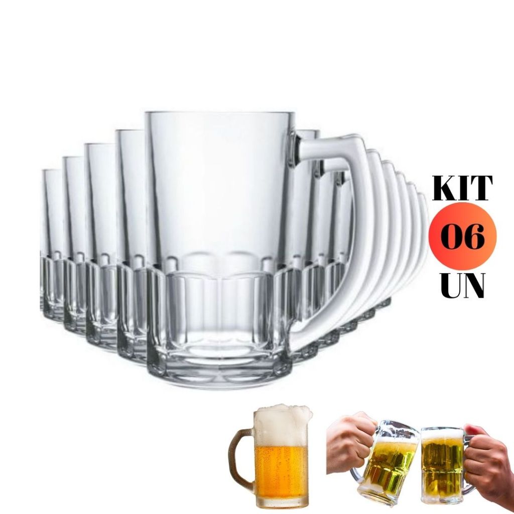 Kit 6 Canecas Chopp Bristol 340ML Vidro Resistente Duralex Cerveja Suco Bar Buffet Nadir ...