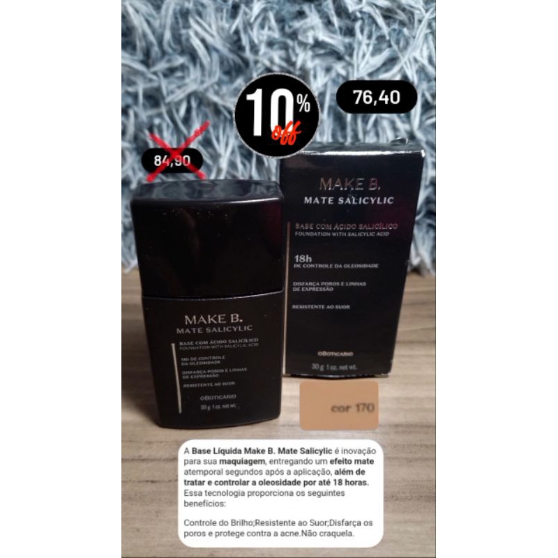 Base Make.B.Líquida cor 170 Mate Salicylic 30g | Shopee Brasil