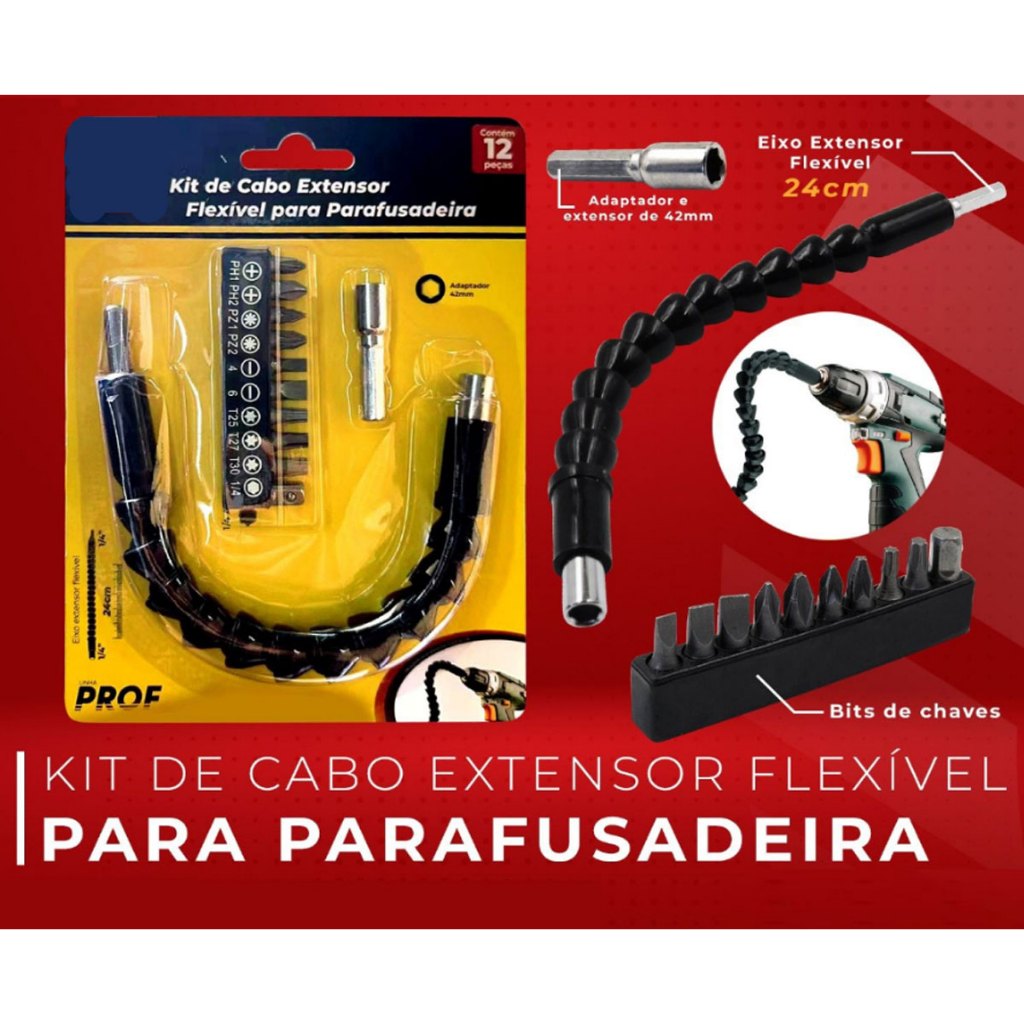 Kit Extensor eixo flexível prolongador ponta bit imantado 1/4 | Shopee Brasil