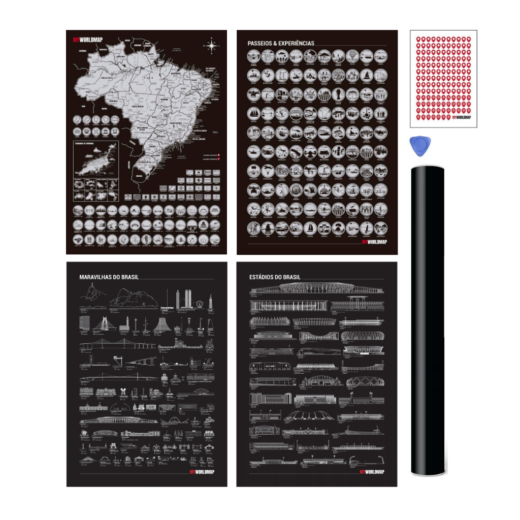 Kit Mapa Raspar Brasil - Lista Passeios Raspadinha - Lista Maravilhas ...