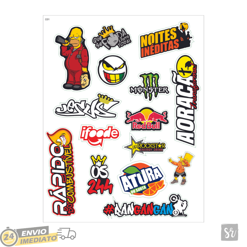 Kit com 15 Adesivos Figurinhas Variados, Cartela em Vinil para bicicleta, bike, moto, carro ...