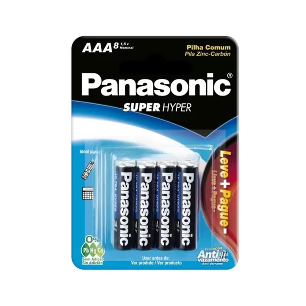 Pilha Aaa Palito Pilhas Panasonic 3A Zinco Manganes Comum 2a Leve 8 E ...