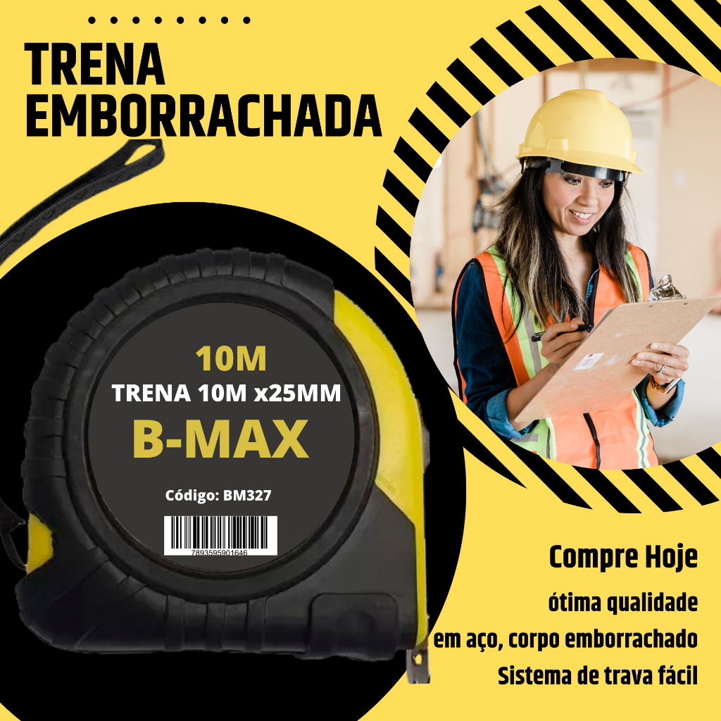 Trena Emborrachada 10 Metros Fita em Aço Alça em Silicone para Casa e ...