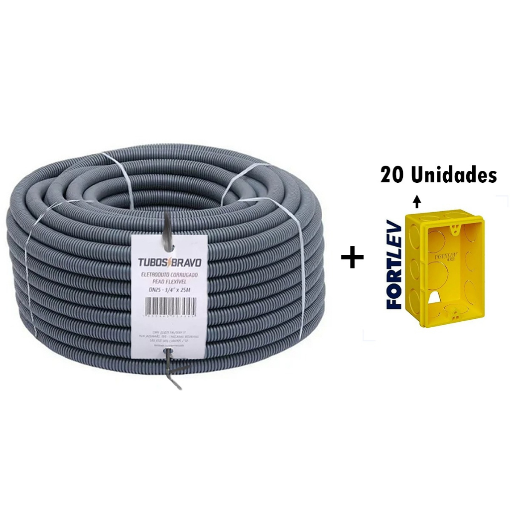 Eletroduto Corrugado Elétrico Conduite 1/2 x 50mt + 20 Caixinhas 4x2 ...