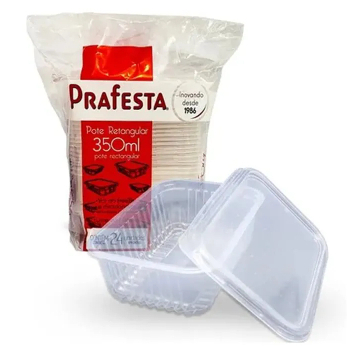Pote Retangular 350ml Marmita Fitness com Tampa Prafesta Pacote 24 unidades | Shopee Brasil
