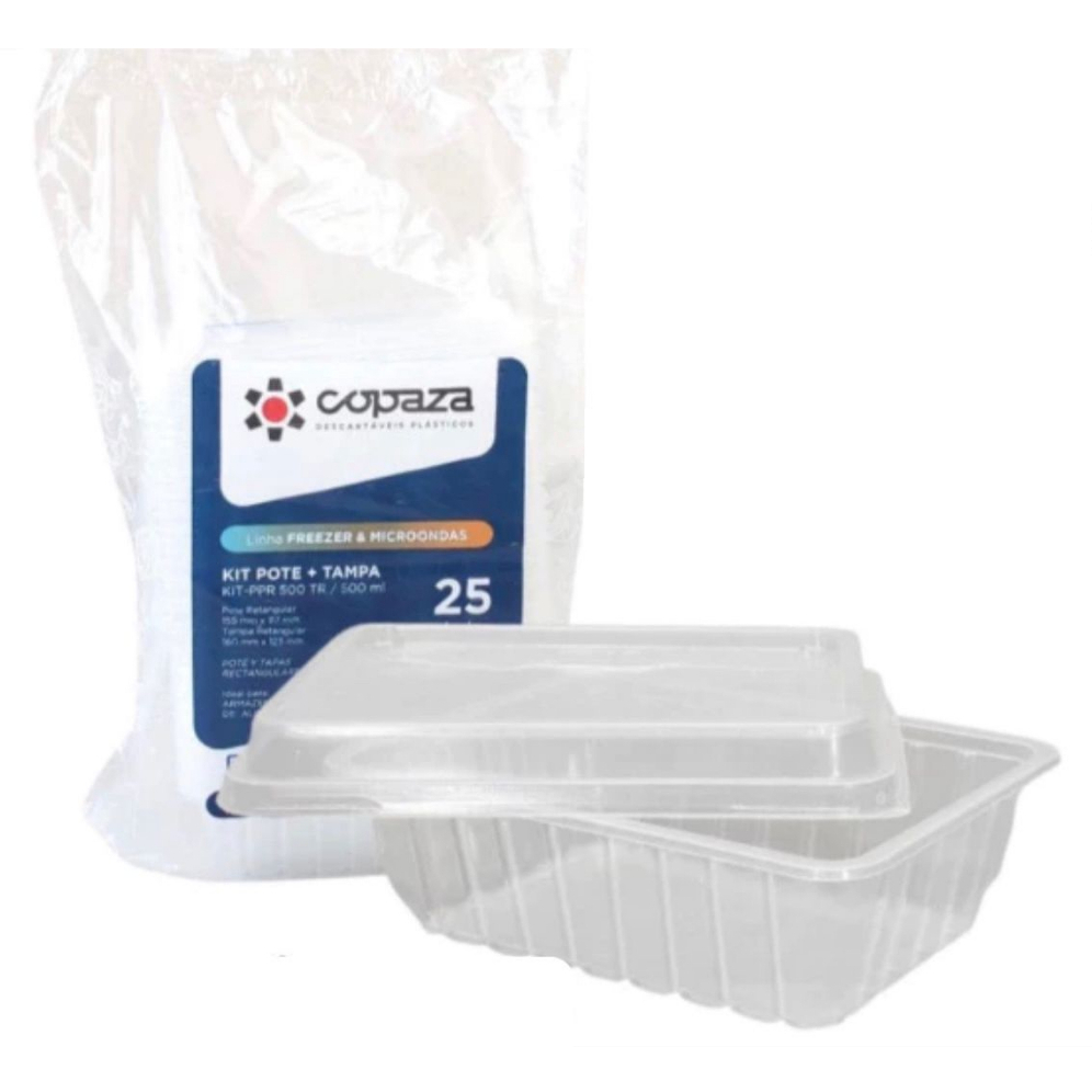 Kit 25 Unid. Pote Plastico Retangular Descartável COPAZA 250 / 500ml ...