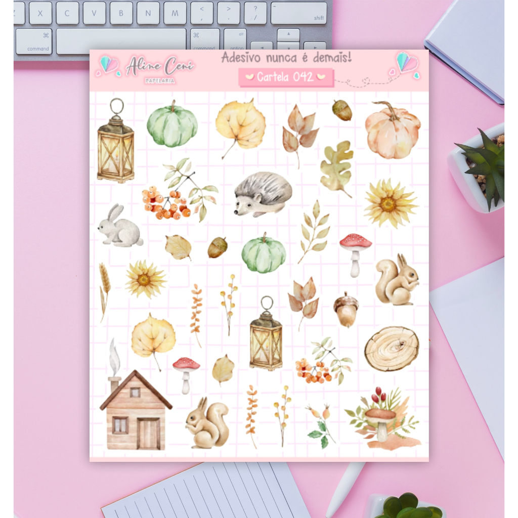 Cartela de adesivo n 042 - Adesivos fofos para decorar planner, bullet ...