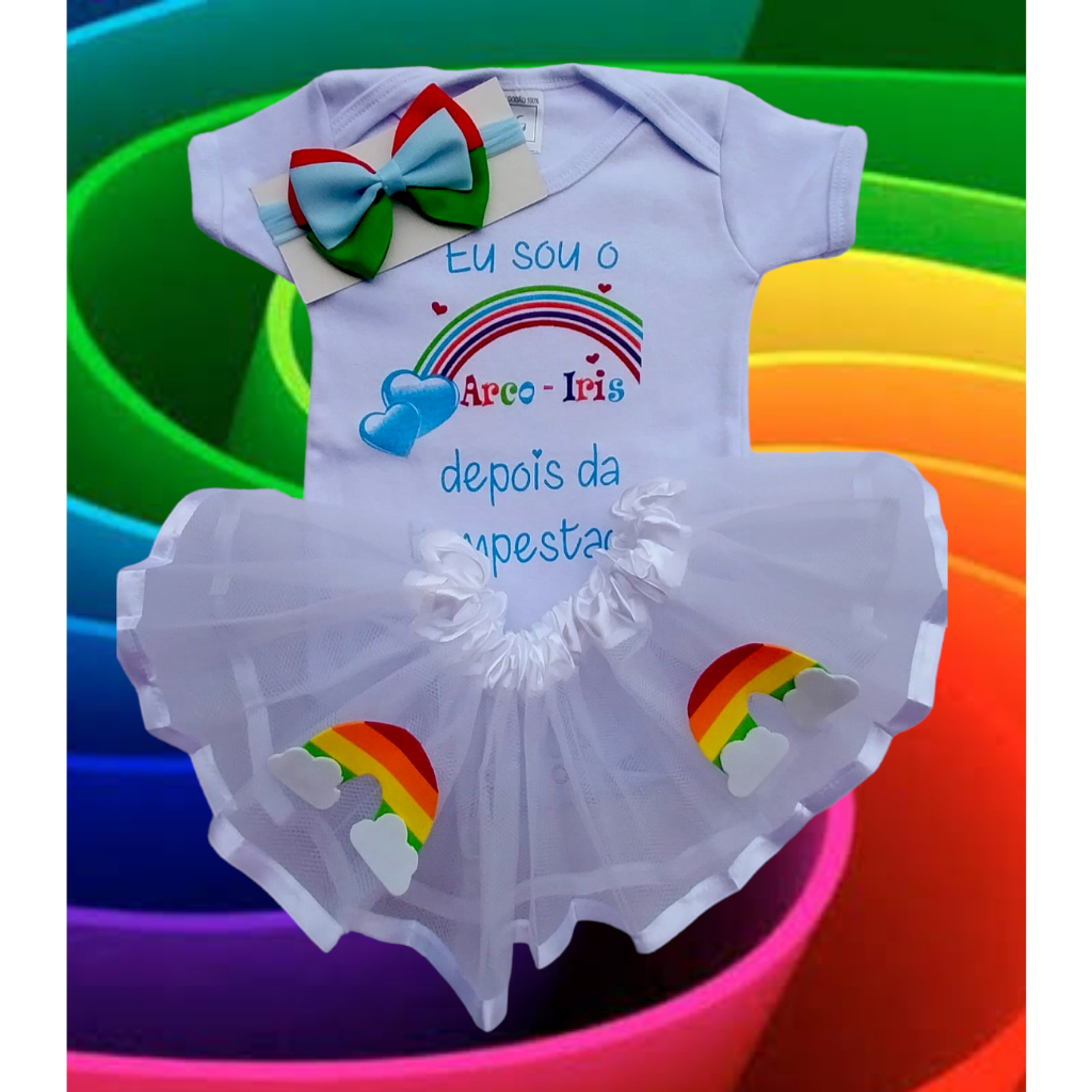 Body Bebe Arco Ires Fantasia Mesversário/Kit Temático Menina | Shopee ...