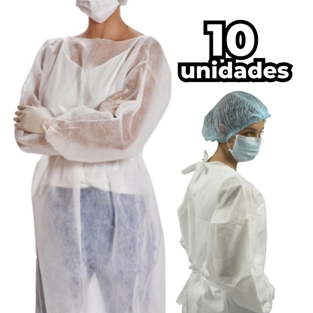 Avental Descartavel G20 Branco Manga Longa - Pacote com 10 unidades ...