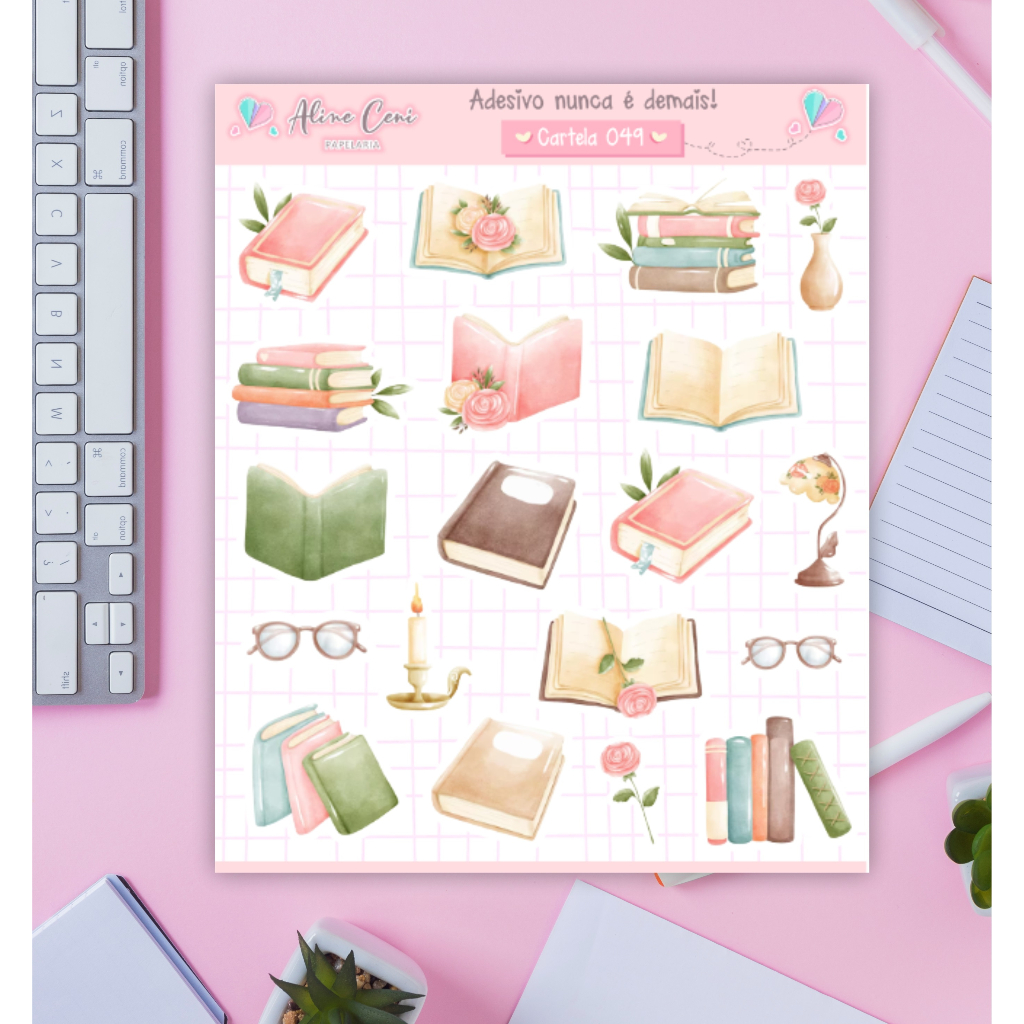 Cartela de adesivos n 049 - adesivos decorativos de livro para bullet ...