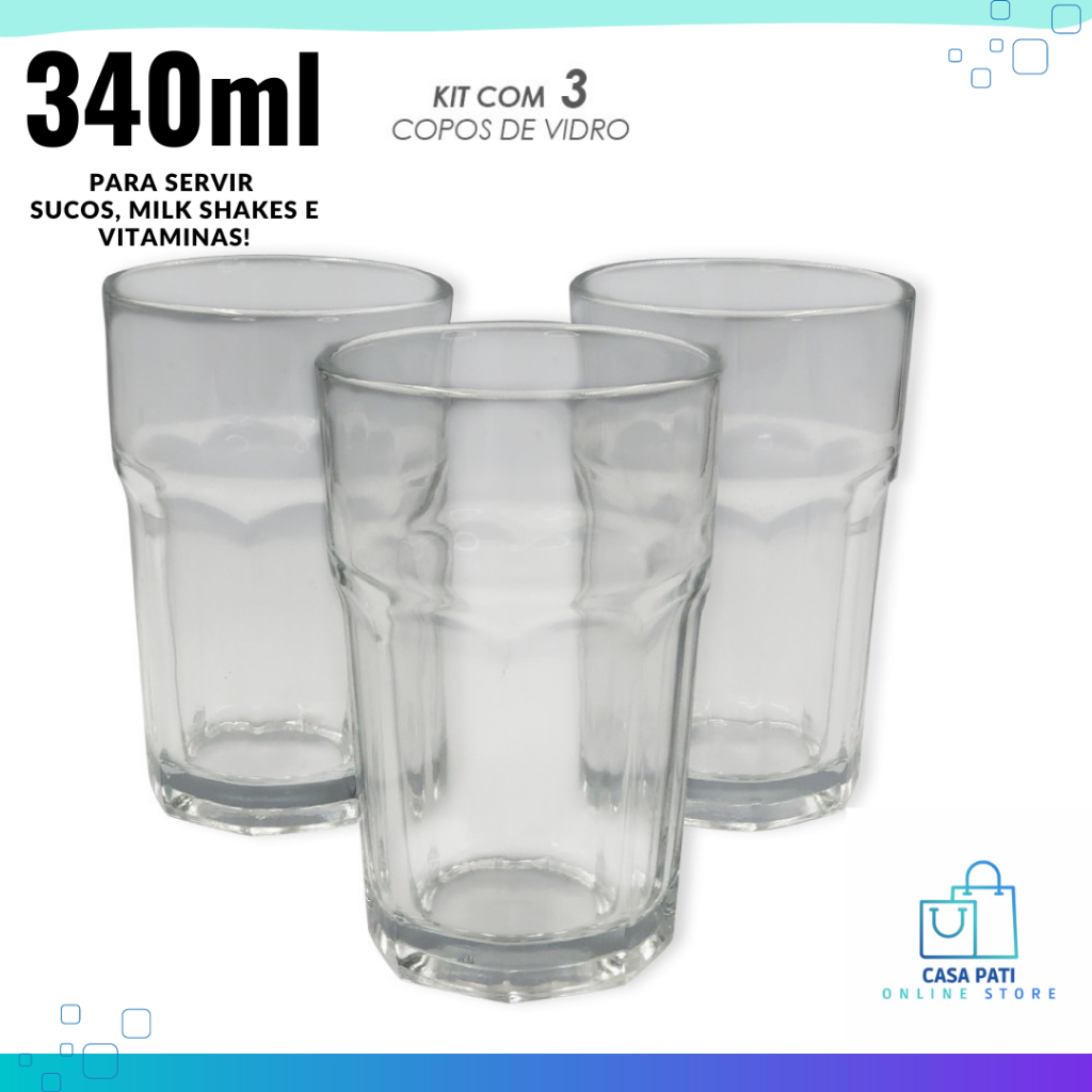 Conjunto de Copos com 3 unidades 340ml | Shopee Brasil