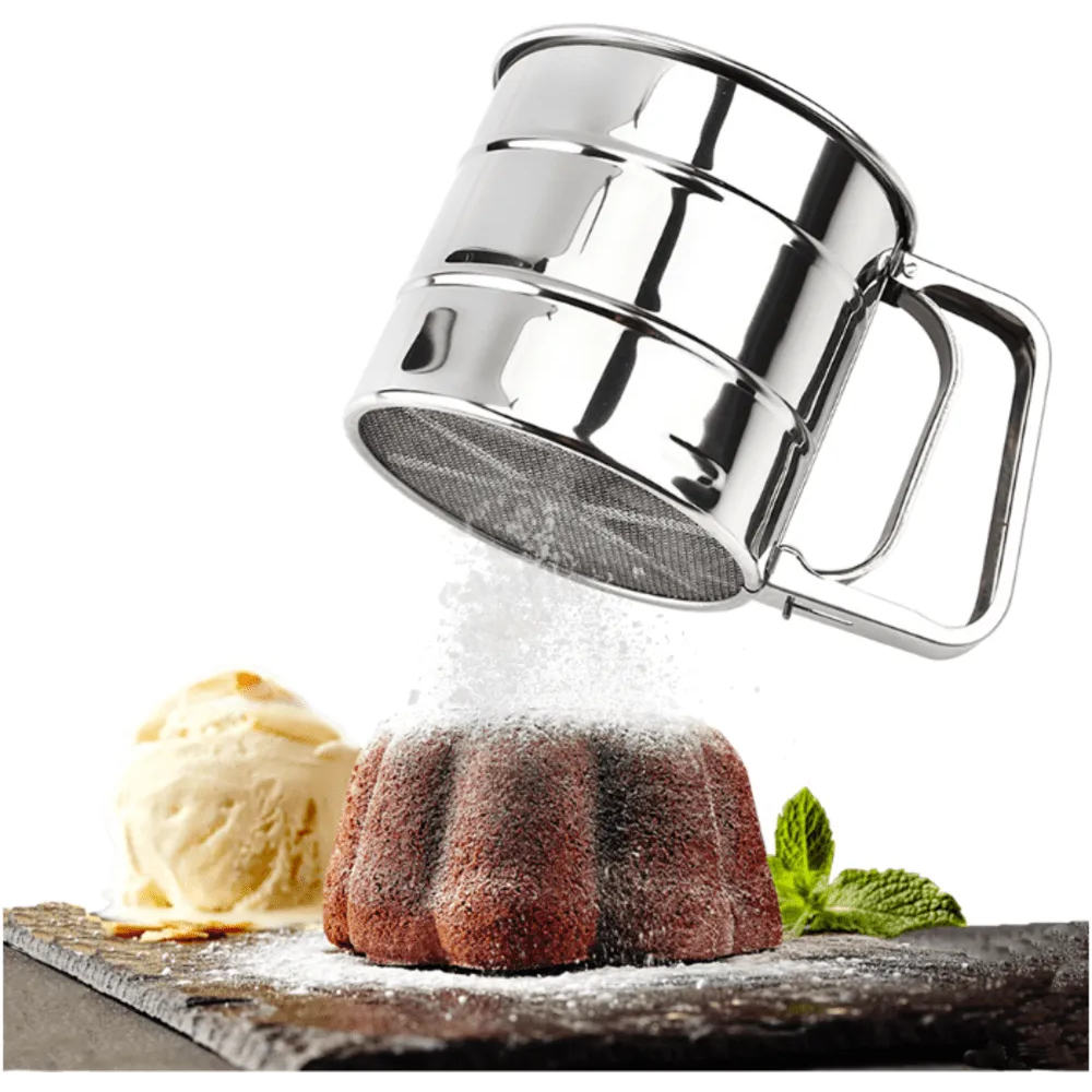 Tapioqueira Polvilhador Peneira Caneca com Gatilho Manual Aço Inox ...