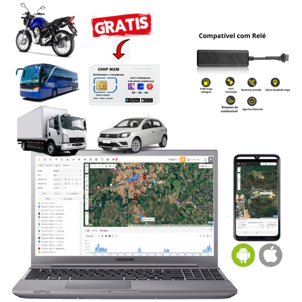 Rastreador Veicular para Moto Carro Caminhão Ônibus com Chip M2M e Aplicativo | Shopee Brasil