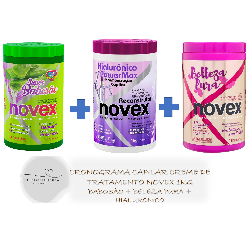 Cronograma Capilar Creme de Tratamento Novex 1Kg Babosão + Beleza Pura + Hialuronico | Shopee Brasil