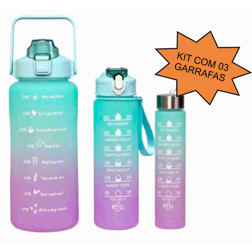 Kit 3 Garrafas Squeeze Motivacionais 2 Litros - 900ml - 300ml | Shopee Brasil