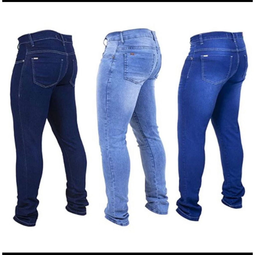 Kit Com 3 Calças Jeans Masculina Com Elastano Cintura Media Envio