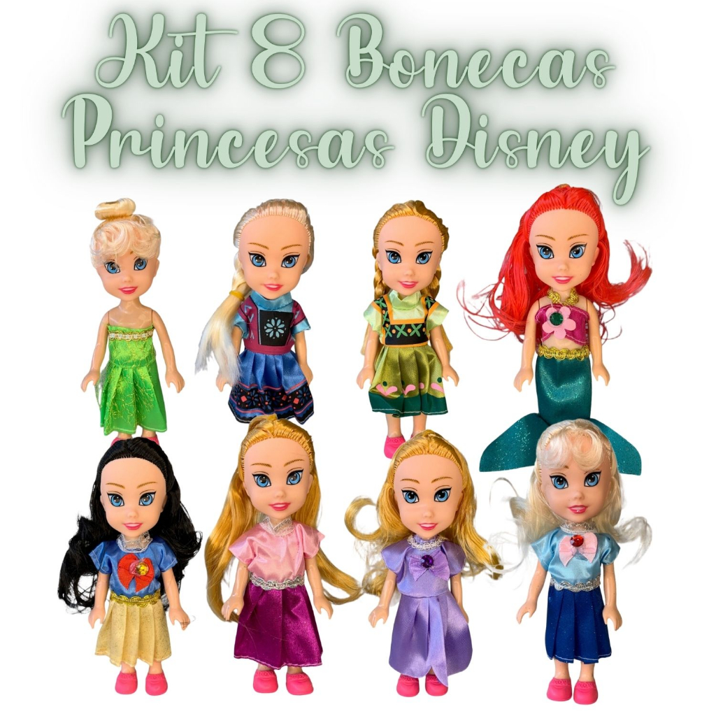 Kit 8 Mini Princesas Da Disney Bonecas Infantil com Coroa | Shopee Brasil