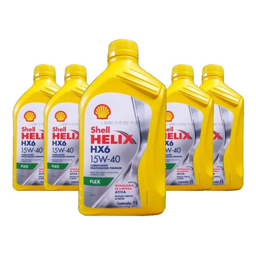 Kit com 5 Óleo De Motor 15w40 Shell Helix Hx6 Flex Api SN 1l | Shopee ...