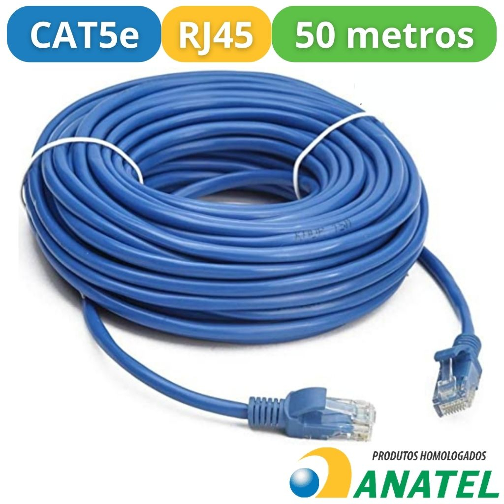 Cabo de Rede LAN Ethernet RJ45 CAT5e 50m Metros Montado Cat5 e 8P8C ...