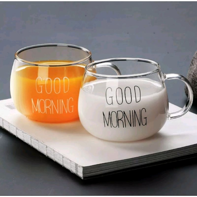 KIT 2 CANECAS Xicaras GOOD MORNING EM VIDRO BOROSSILICATO 380ML as ...