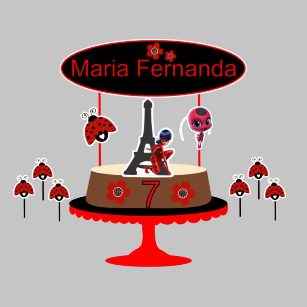 Topo de Bolo LadyBug BRINDE 6 Toppers para Docinhos | Shopee Brasil