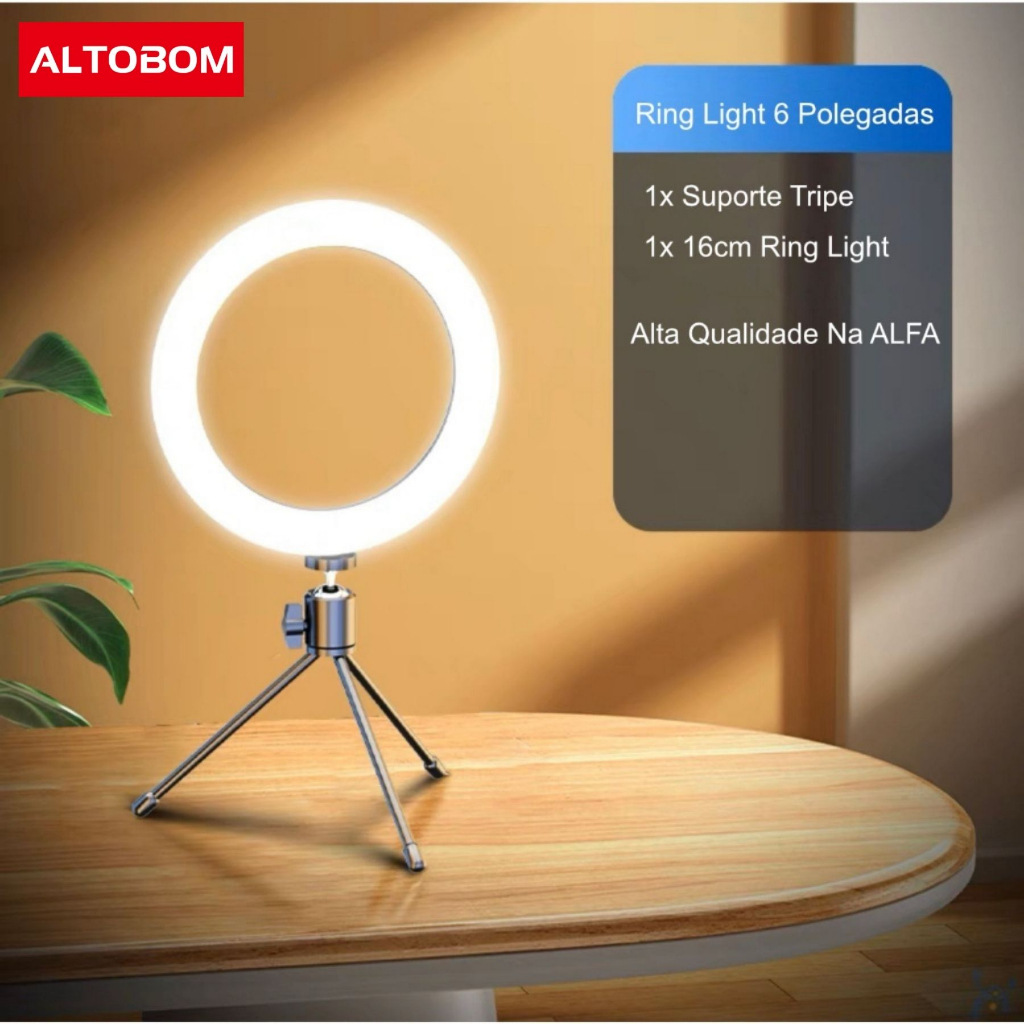 Ring Light 6 Polegadas + Tripé De 16 Cm Right de Mesa Blogueira Portátil Luminária De Led ...