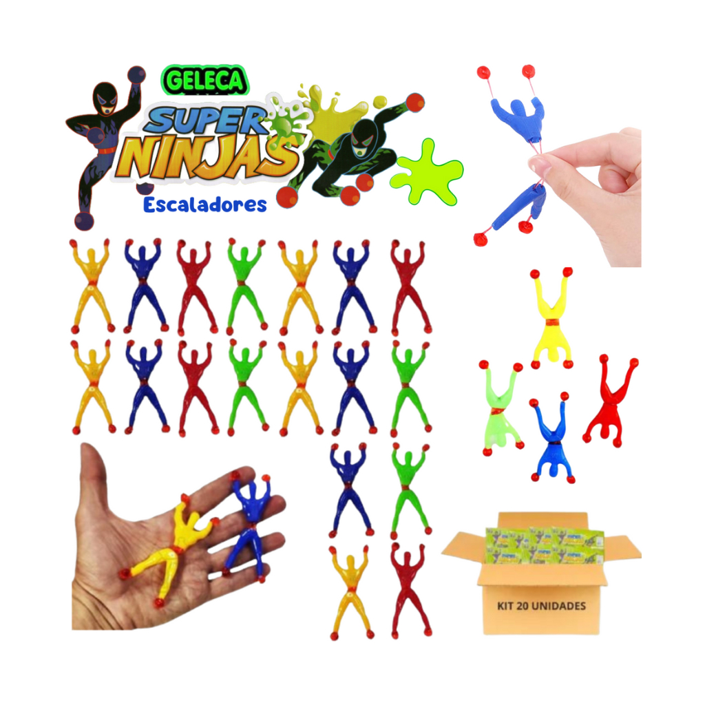 Kit 12 Bonecos Super Ninjas Color Escaladores Geleca Brinquedo Gruda na ...
